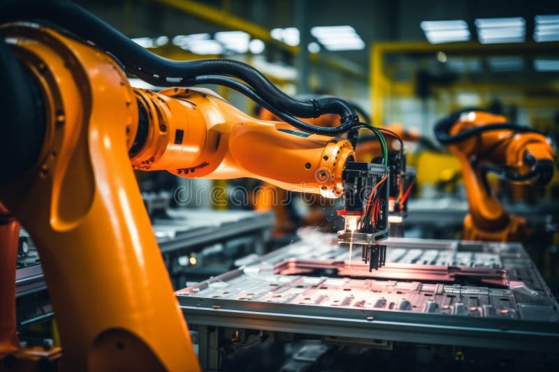In a Bustling Manufacturing Facility, Robotic Arms Efficiently Assemble ...
