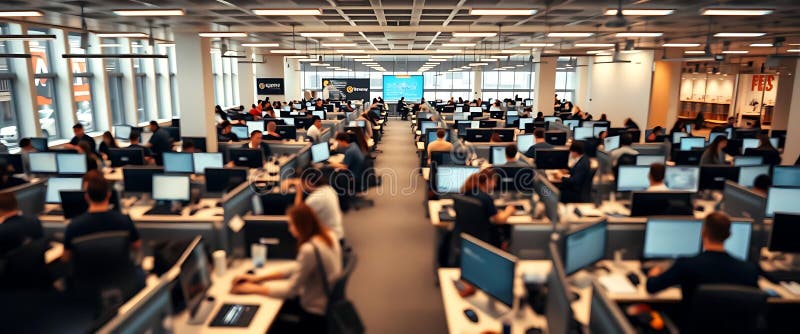 Bustling Tech Office with Open Floor Plan Stock Photo - Image of ...