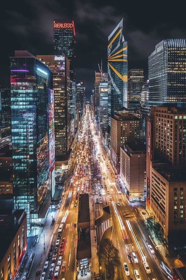 Bustling Nightlife City, Created with Generative AI Stock Illustration ...