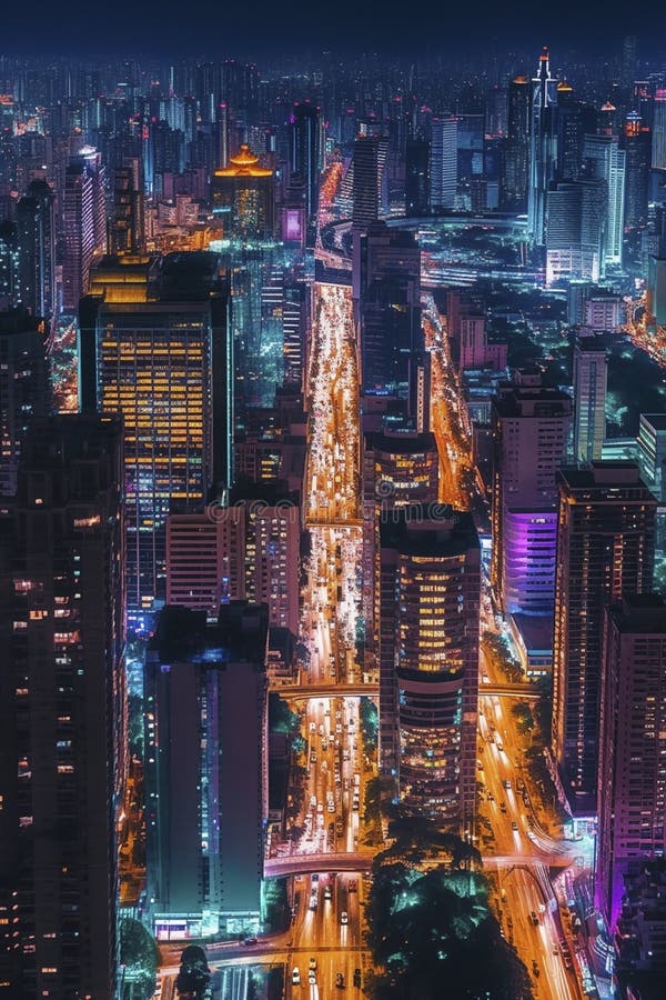 Bustling Nightlife City, Created with Generative AI Stock Illustration ...