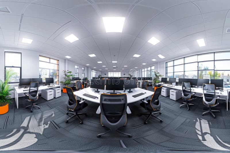 A Bustling Office Teeming with Rows of Desks and Chairs, Each Occupied ...
