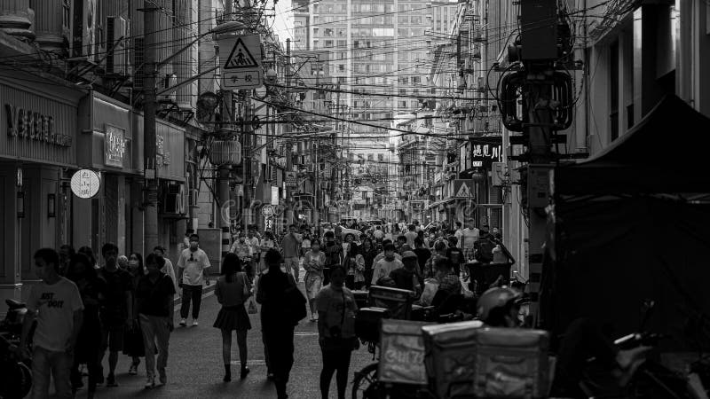 Bustling Old-style Alley in Modern Shanghai. Editorial Photo - Image of ...