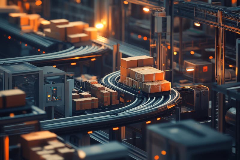 Automated Package Sorting Facility Stock Illustration - Illustration of ...