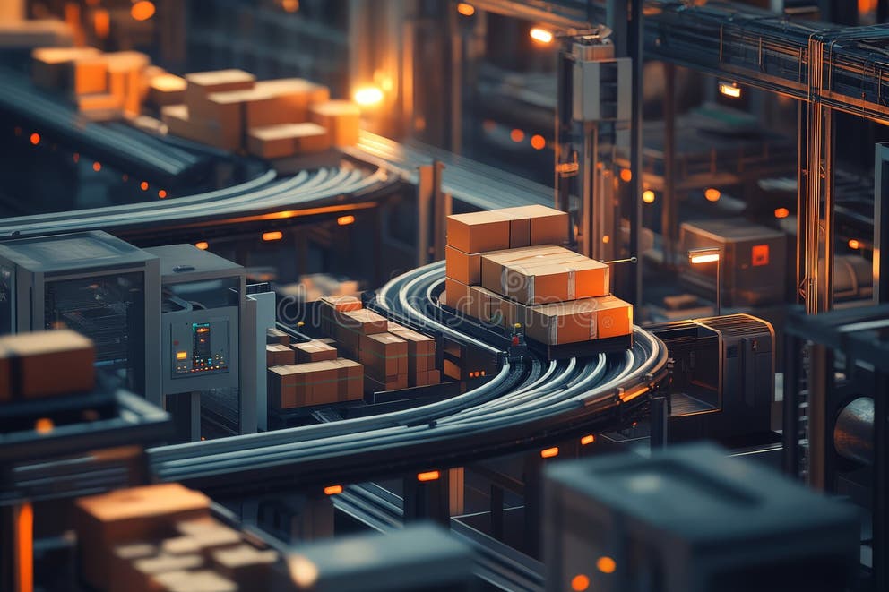 Automated Package Sorting Facility Stock Illustration - Illustration of ...