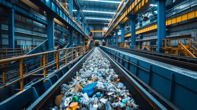 Industrial Recycling Facility Showcasing Conveyor Belt Transporting ...