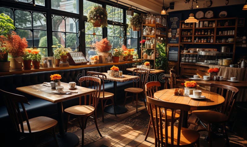 Bustling Restaurant Scene with Many Tables and Chairs Stock Image ...
