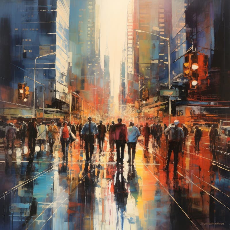 Bustling Scene the City AI Generative Stock Illustration - Illustration ...