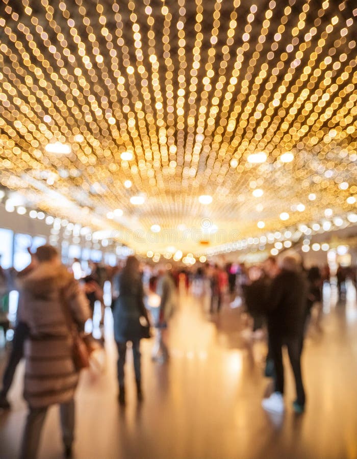 A Bustling Scene Under a Radiant Ceiling, Captured in a Soft Focus ...