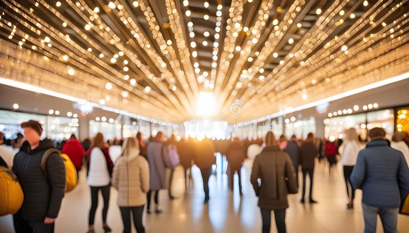 A Bustling Scene Under a Radiant Ceiling, Captured in a Soft Focus ...