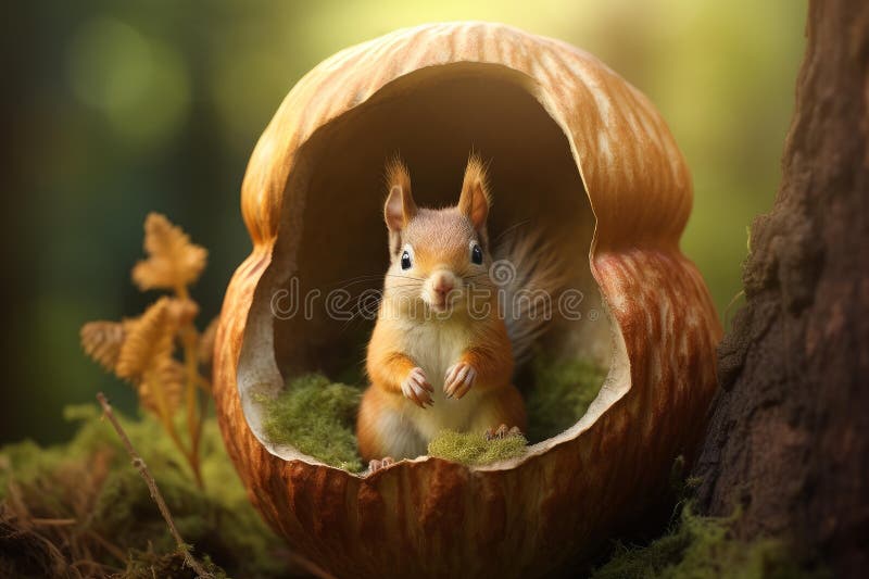 Bustling Squirrel Acorn Forest Autumn. Generate Ai Stock Image - Image ...