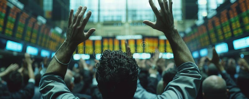 A Bustling Stock Exchange Floor with Traders Waving Frantically Stock ...