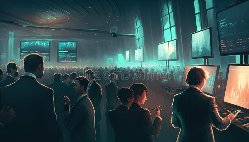 Bustling Trading Floor Filled with Brokers and Traders. Generative AI ...