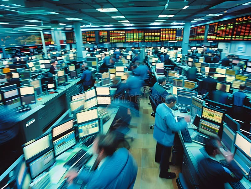 Bustling Trading Floor with Traders Interacting and Analyzing Financial ...
