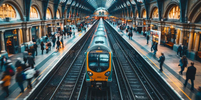 A Bustling Train Station with Commuters Rushing To Catch Their Trains ...
