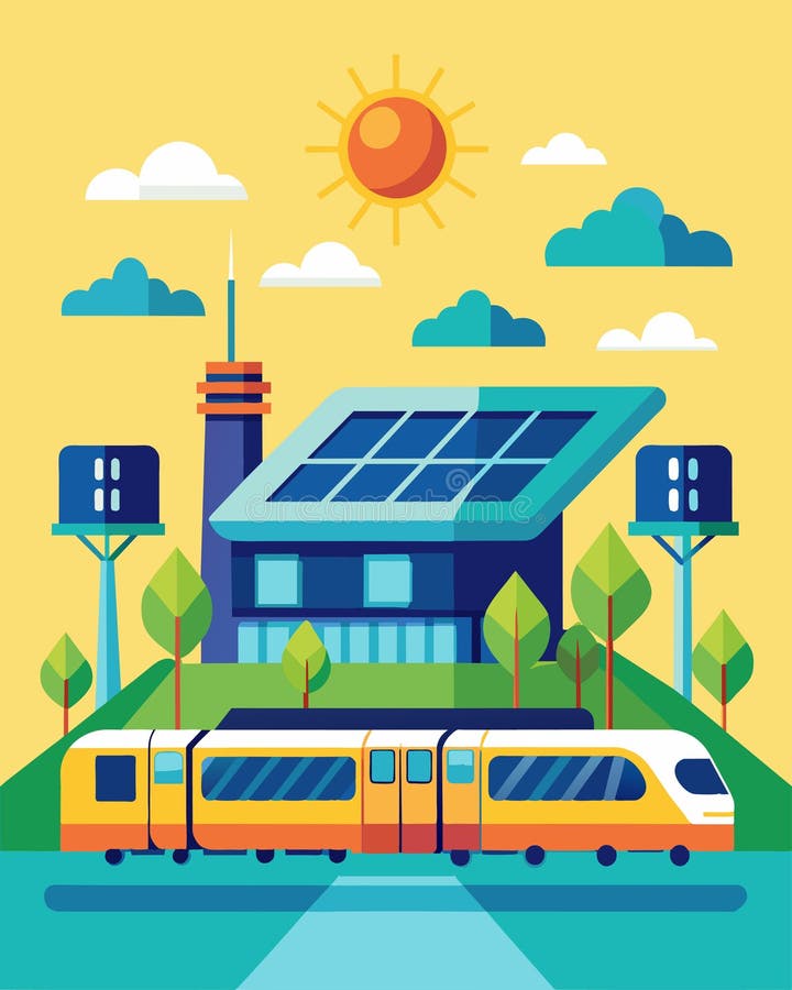 The Bustling Train Station Stood As a Symbol of Progress with Its Solar ...