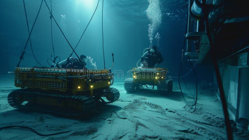 In a Bustling Underwater Construction Site Divers Can Be Seen ...
