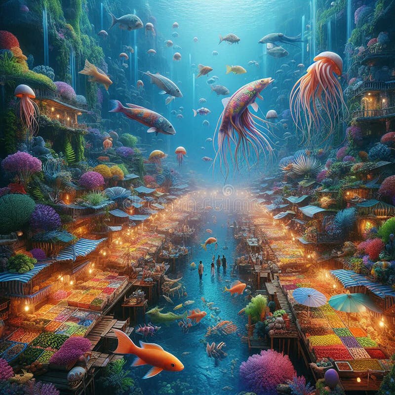 A Bustling Underwater Marketplace. Generative Ai Stock Illustration ...