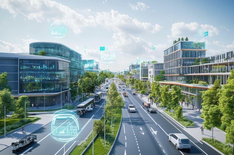 Modern Cityscape Showcasing Smart Technology and Urban Design with ...