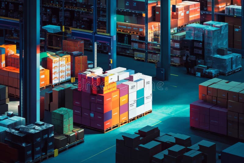 Vibrant Warehouse Scene Filled with Colorful Cargo Boxes. this Image ...