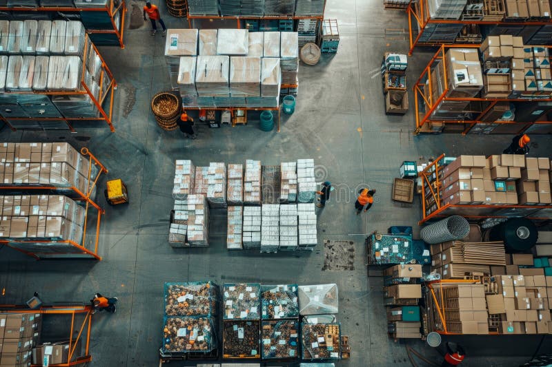 A Bustling Warehouse Filled with Boxes and Pallets As Workers are ...