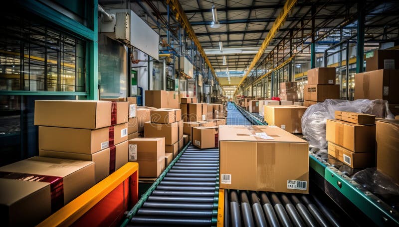 Bustling Warehouse Fulfillment Center with Seamless Flow of Packages on ...