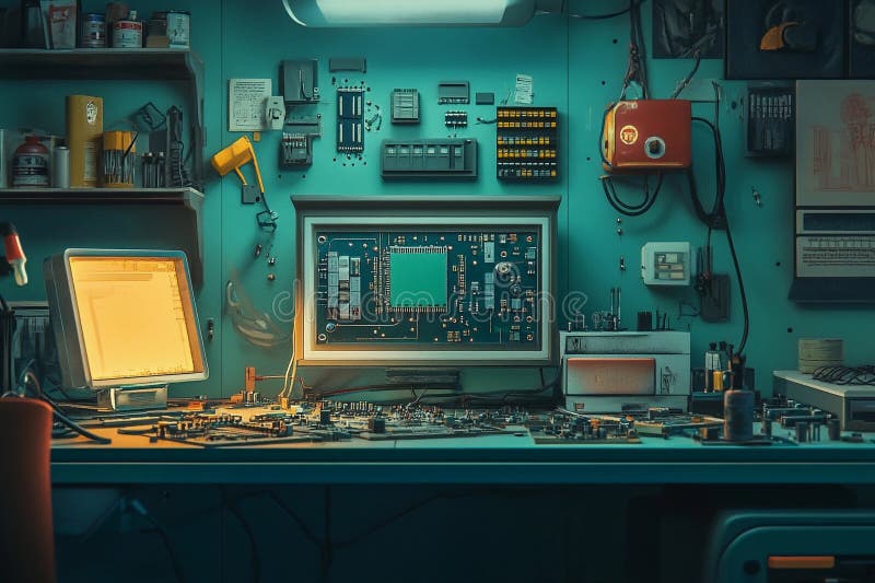 A Vibrant Electronics Workshop Filled with Tools and Circuit Boards at ...