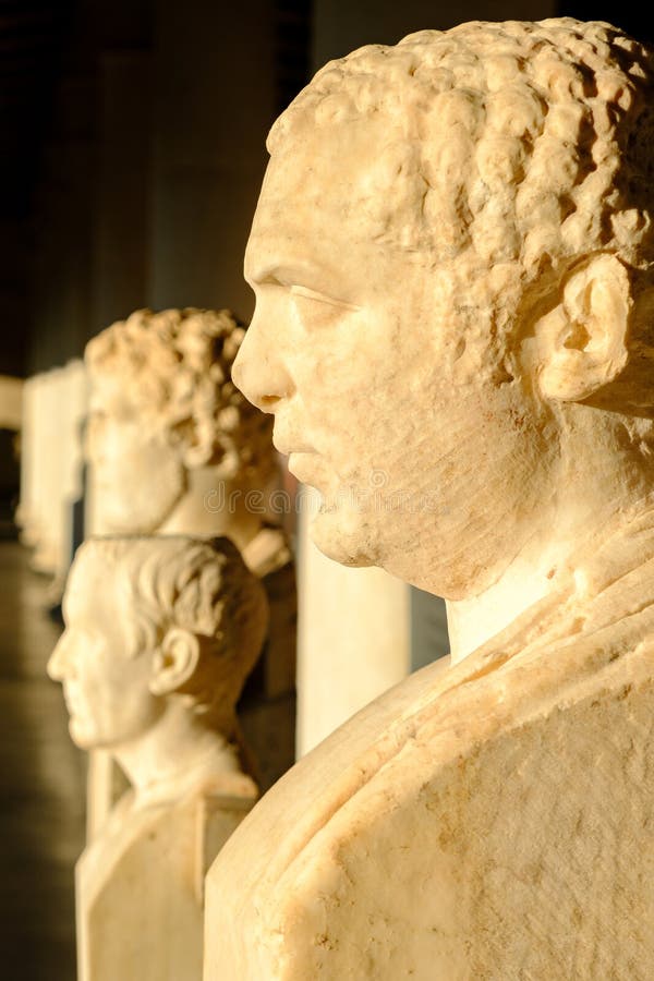 Busts in the Stoa of Attalos Building at the Ancient Agora in Athens ...