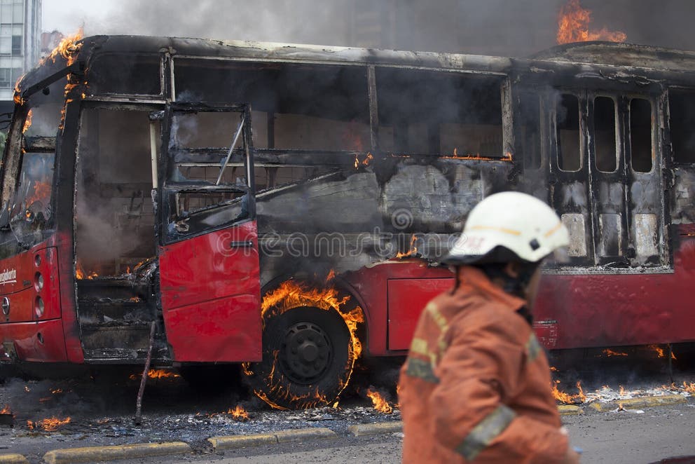 Busway Jakarta Burning editorial stock photo. Image of fire - 25172383