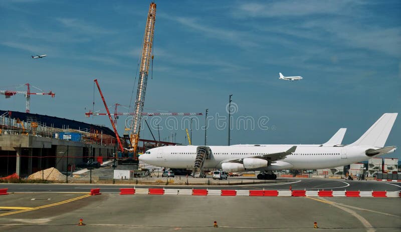 Busy Airport, Airplanes in Runway Queue Stock Photo - Image of runway ...