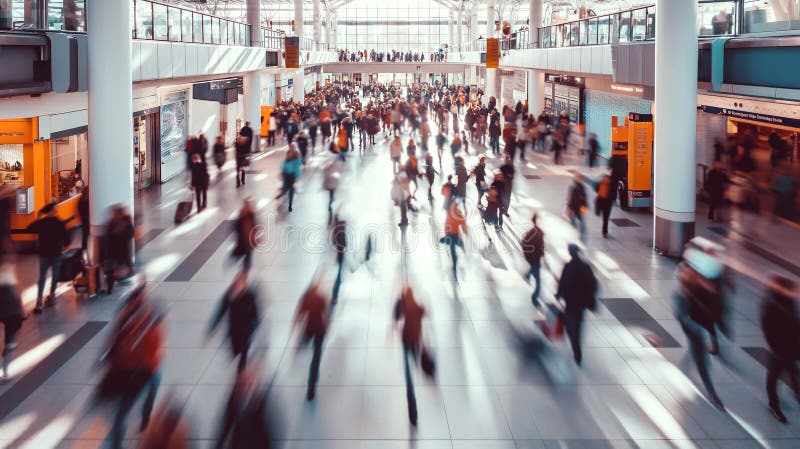 Busy Airport Terminal with Blurred Motion. Abstract Colorful Light ...
