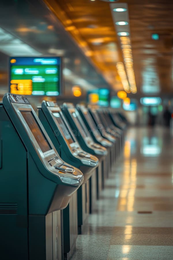 Busy Airport Terminal with Check-in Counters and Display Boards during ...