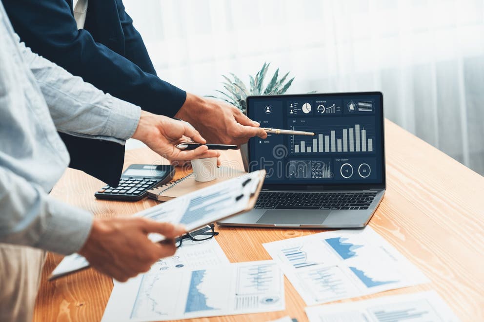 Busy Analyst Team in Office Analyzing Financial Data Analysis. Entity ...