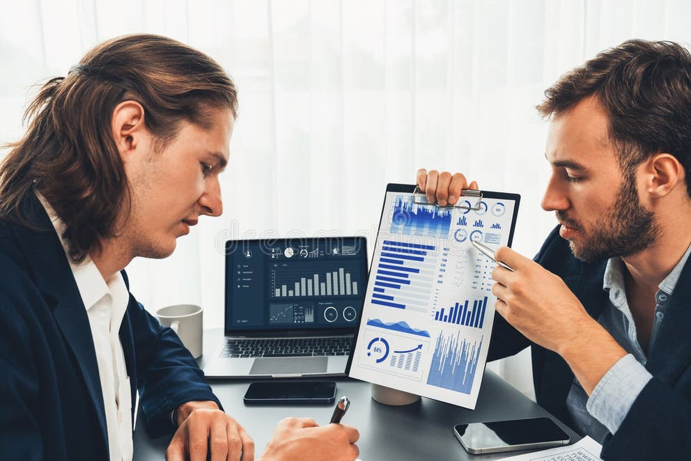 Busy Analyst Team in Office Analyzing Financial Data Analysis. Entity ...