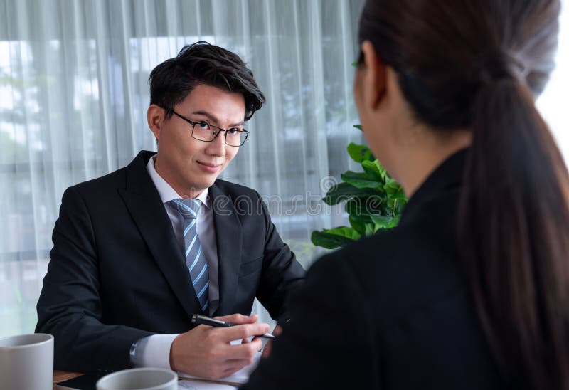 Conversational Job Interview between Interviewer and Candidate. Jubilant Stock Image - Image of ...