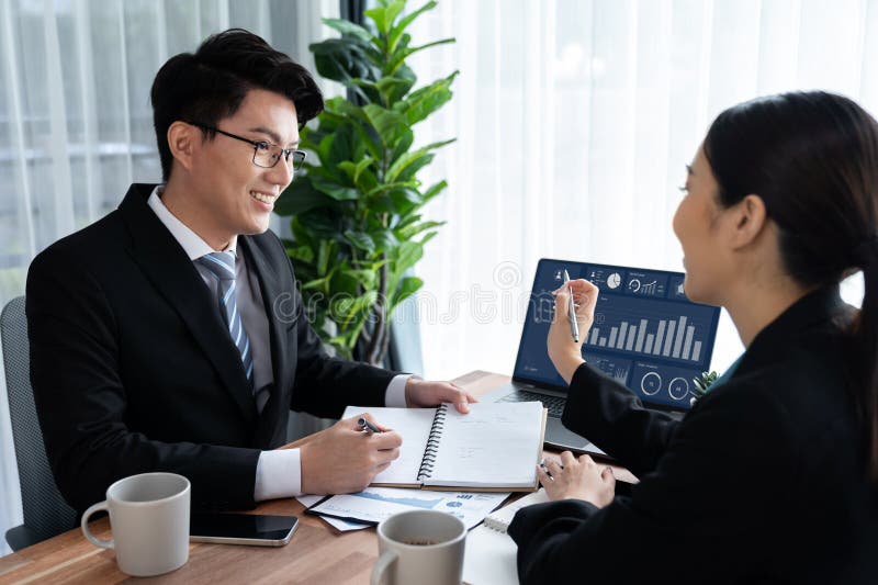 Busy Analyst Team in Office Discuss Data Analysis and Marketing ...