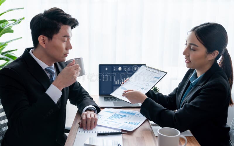 Busy Analyst Team in Office Discuss Data Analysis and Marketing ...