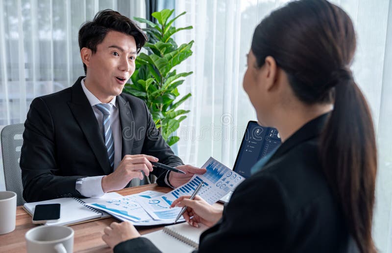 Busy Analyst Team in Office Discuss Data Analysis and Marketing ...