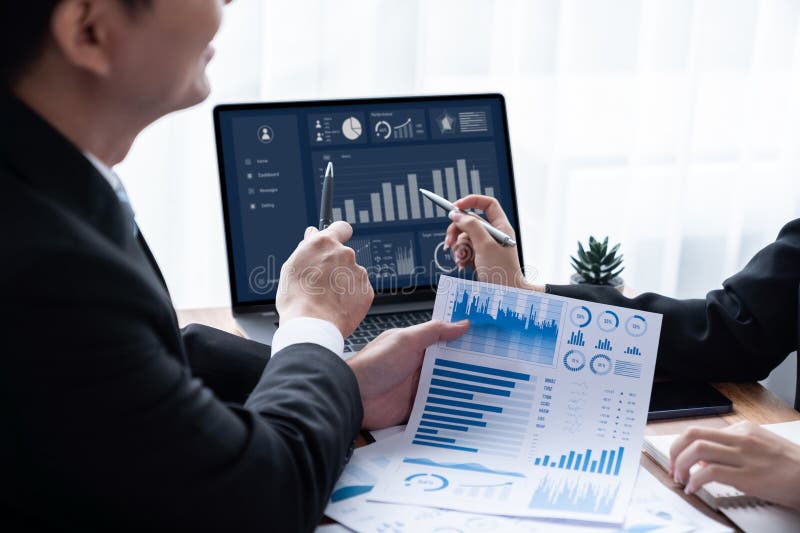 Busy Analyst Team in Office Discuss Data Analysis and Marketing ...