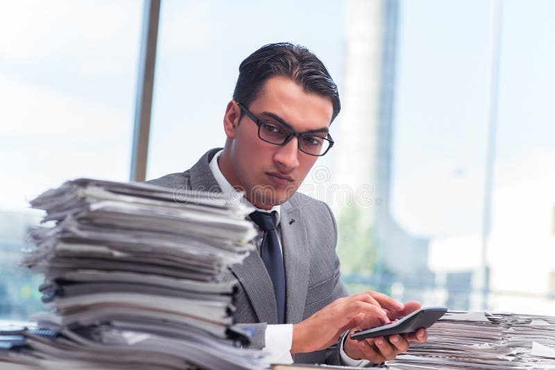 The Busy Angry Businessman with Heaps of Paper Stock Photo - Image of ...