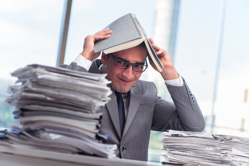 The Busy Angry Businessman with Heaps of Paper Stock Image - Image of ...