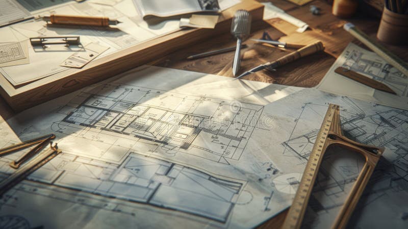 A Busy Architect S Desk.AI Generated Image Stock Photo - Image of tools ...