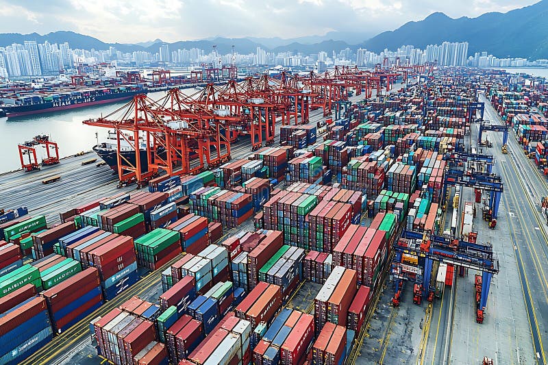Busy Asian Port Cargo Containers Stock Image - Image of maritime, docks ...