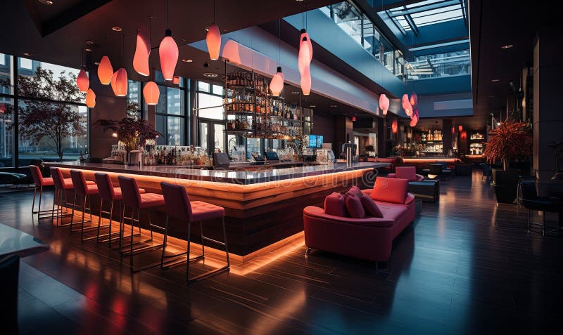 Busy Bar with Chairs and Lights Stock Photo - Image of hanging ...