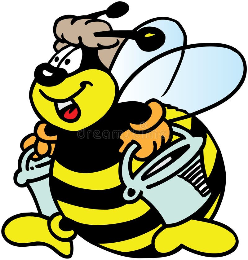 Pudgy Bee Plumber with Wrench and Tool Box Stock Illustration ...