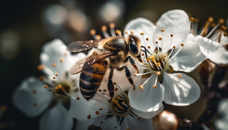 Busy Bee Collecting Pollen from Single Flower Generated by AI Stock ...