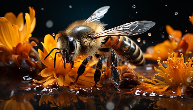 Busy Bees Collect Pollen from Flowers, Creating Honeycomb in Nature ...