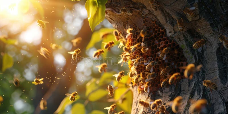 Busy Bees at Work. Created by Generative Artificial Intelligence Stock ...