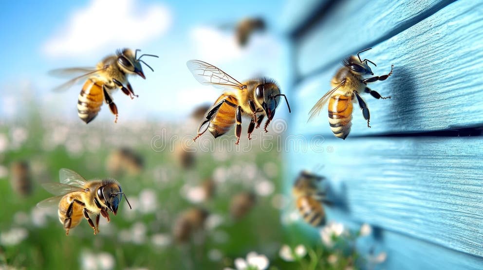 Busy Bees at Work a Hive of Activity As Worker Bees Enter and Exit ...