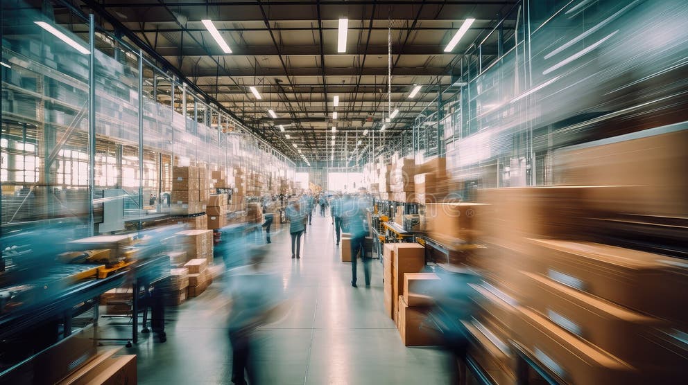 Busy Blurred Interior Warehouse Stock Illustration - Illustration of ...