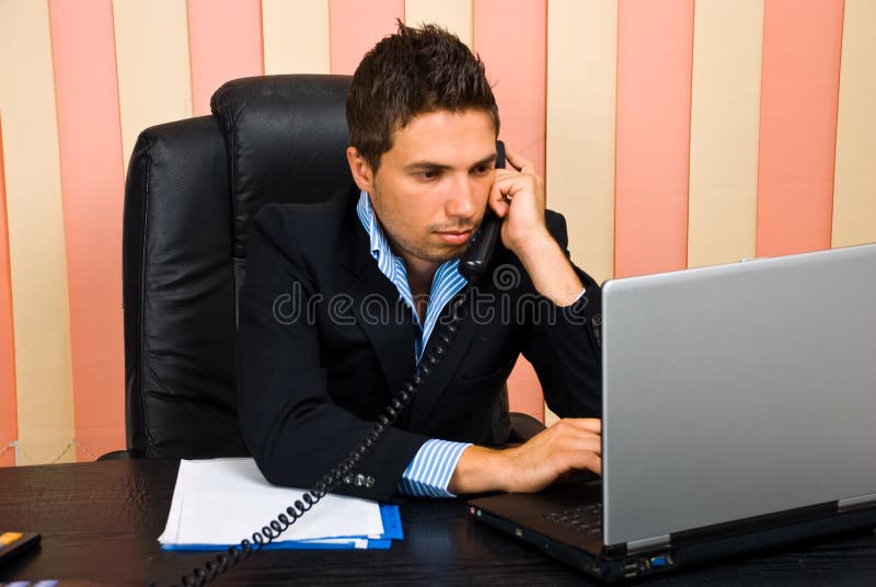 Busy Business Man in Office Stock Image - Image of office, dialing ...